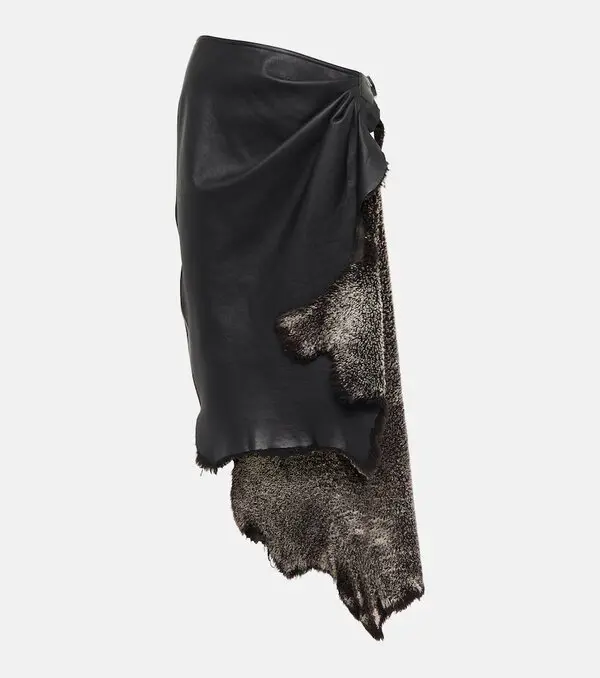 Alaïa Draped High-rise Leather And Shearling Midi Skirt