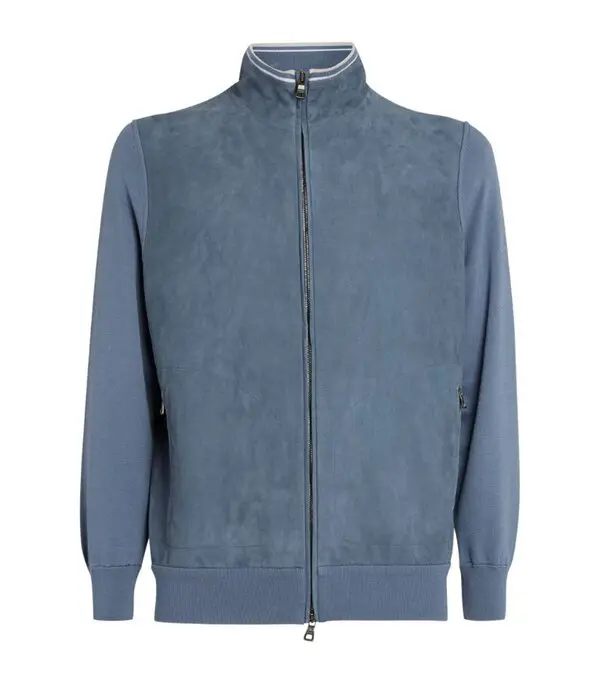 FIORONI CASHMERE Suede-cashmere-blend Bomber Jacket - Blue | Editorialist
