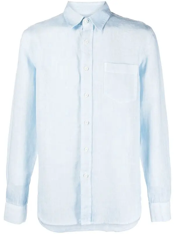 120% Lino Button-up Linen Shirt - Blue