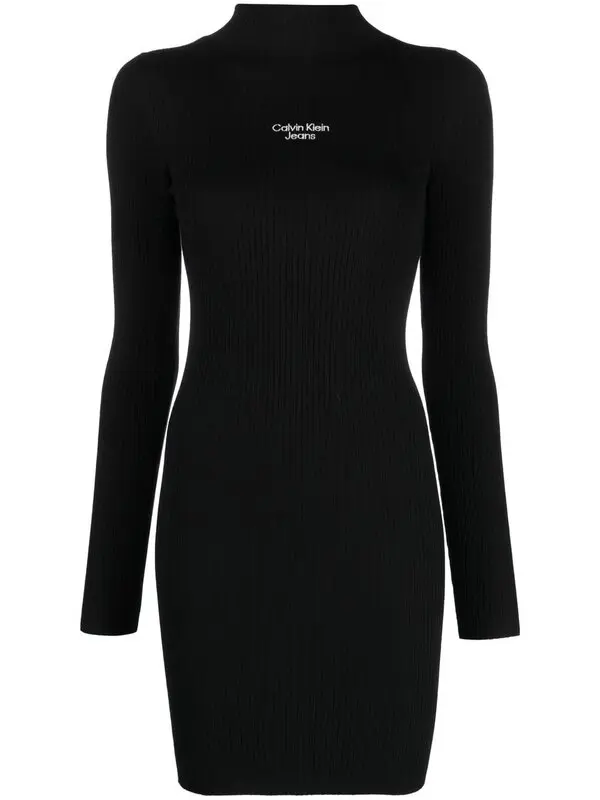 Calvin Klein Logo-Embroidered Knit Dress In Black - 75% Off | Editorialist