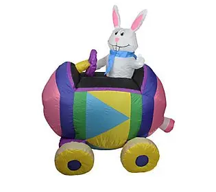NORTHLIGHT 4' Inflatable Easter Bunny Driving A N Egg Car Decor
