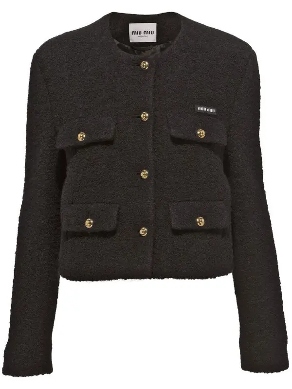 Miu Miu Single-Breasted Bouclé Jacket - Black | Editorialist