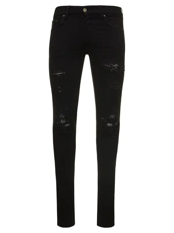 Amiri Skinny Jeans With Rips And Bandana Print Insert In Cotton - Main Image