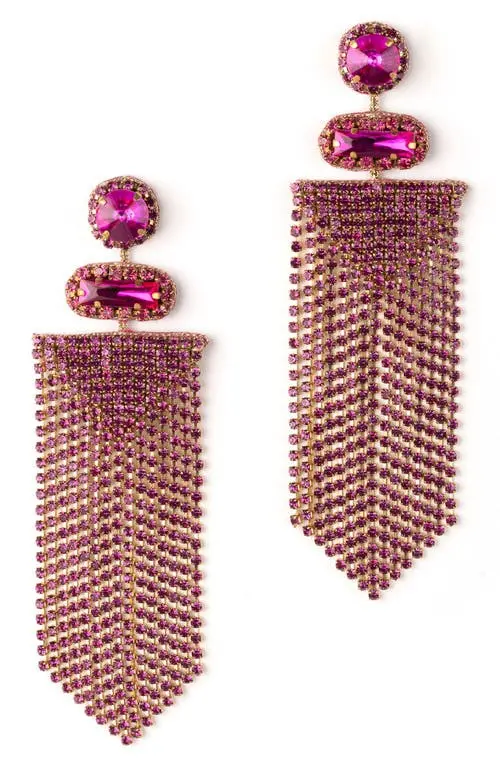 Deepa Gurnani Anvi Crystal Fringe Earrings - Fuchsia