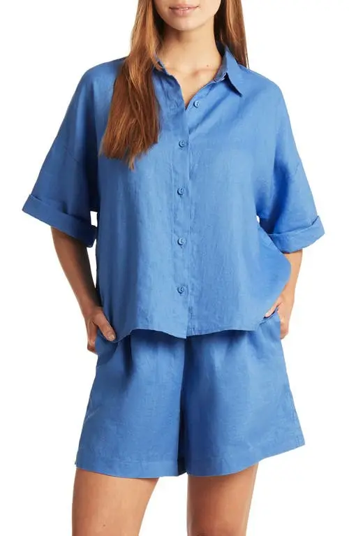 SEA LEVEL Tidal Boardwalk Linen Cover-up Shorts - Cornflower | Editorialist