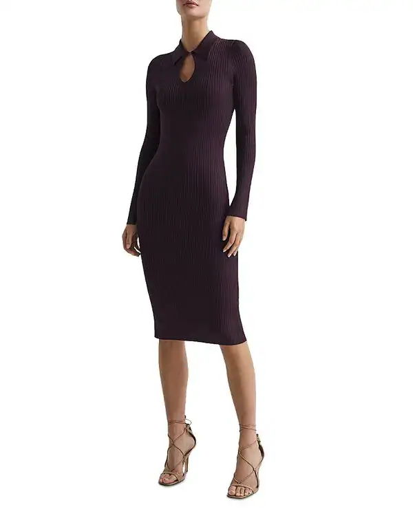 Reiss Ronnie Ribbed Knit Bodycon Dress In Purple - 50% Off