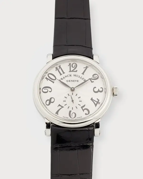 Franck Muller Stainless Steel Round Watch With Alligator Strap