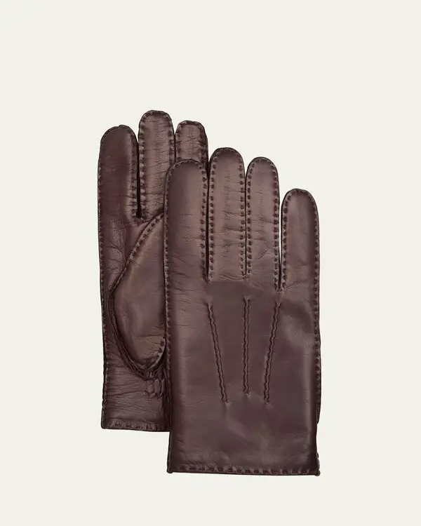 AGNELLE Patina Leather Gloves - Brown