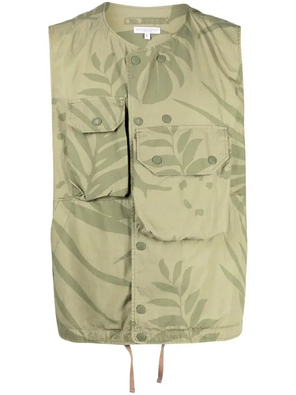 Engineered Garments Leaf-print Cotton Gilet