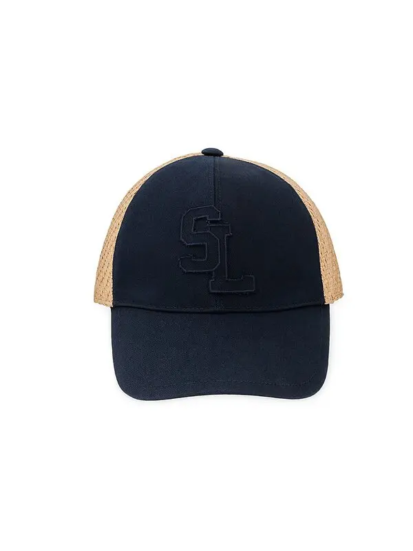 Saint Laurent Sl Baseball Cap In Cotton Canvas And Raffia - Blue ...