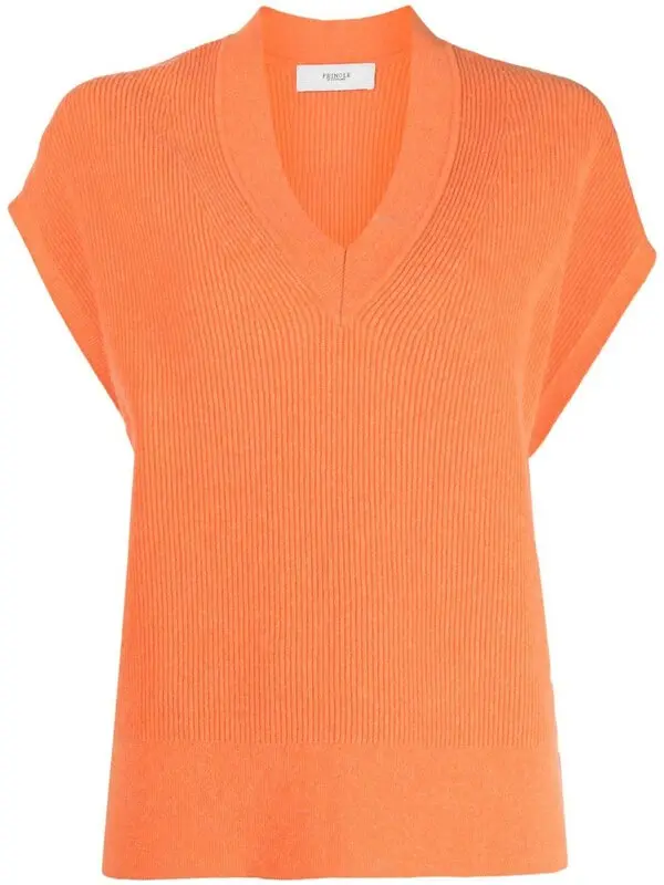 Pringle Of Scotland V-neck Ribbed Knitted Top - Orange