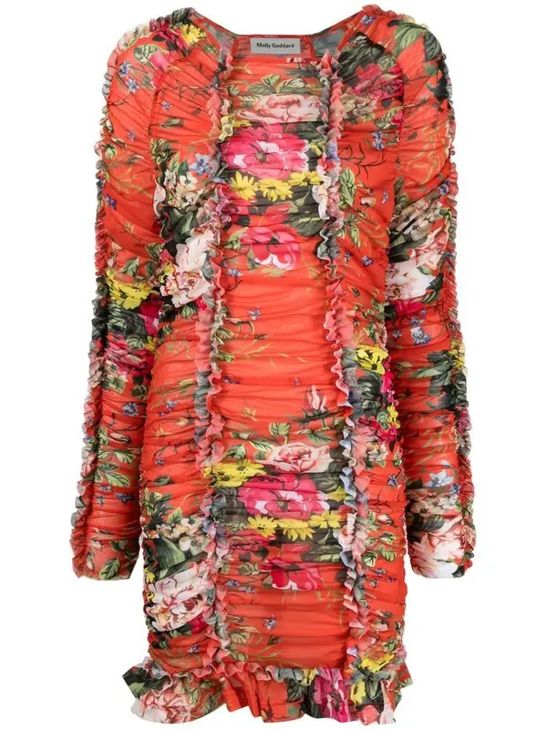 MOLLY GODDARD Ruched Floral-print Minidress