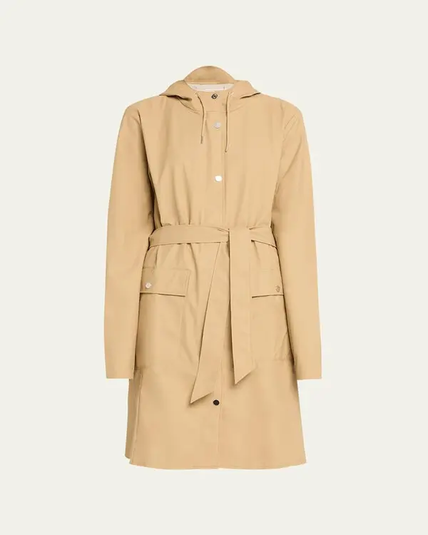Rains Curve Belted Trench Coat With Drawstring Hood - Sand