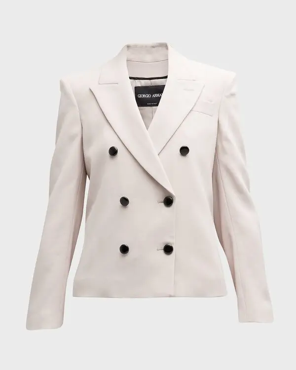 Giorgio Armani Cady Double-breasted Crop Blazer - Solid Medium Beige