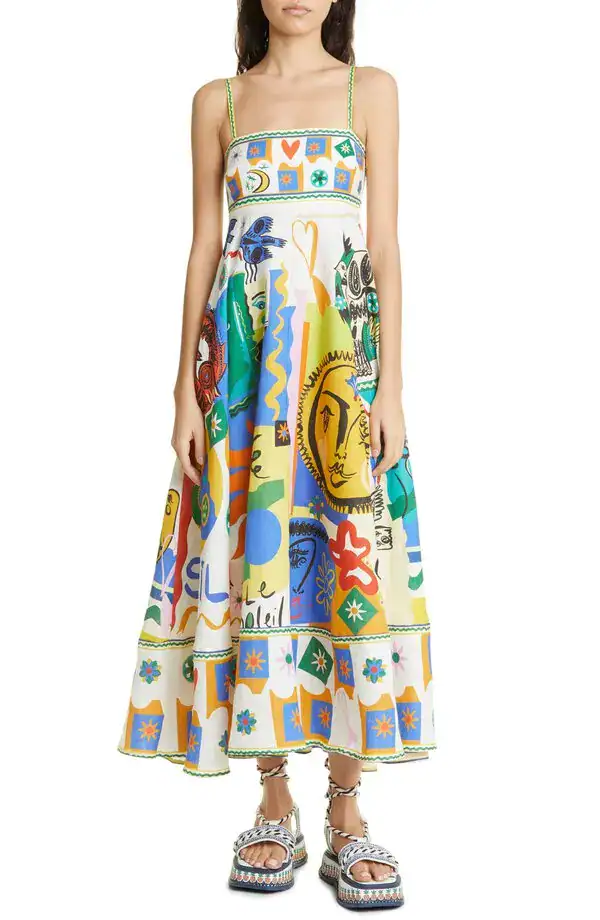 Alemais Soleil Linen Midi Sundress - Ivory | Editorialist