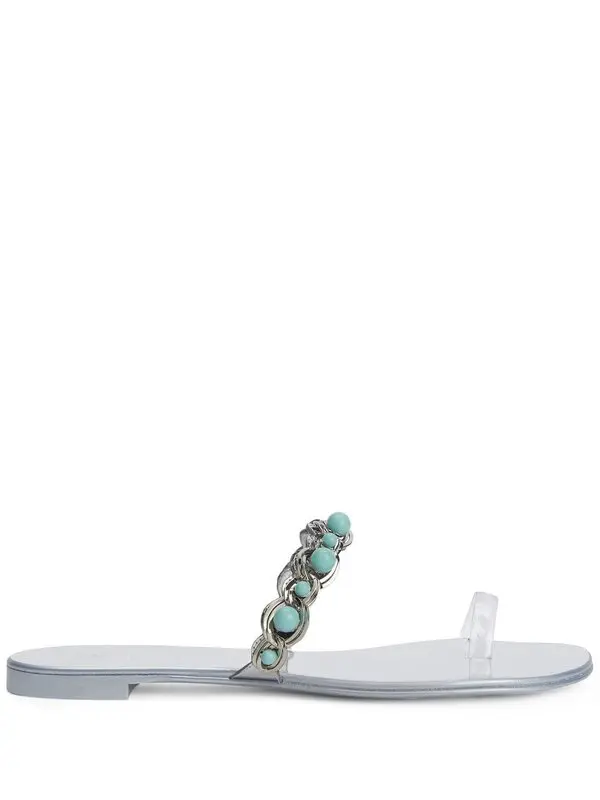 GIUSEPPE ZANOTTI Marguerithe Gem-stone Flat Sandals - Silver