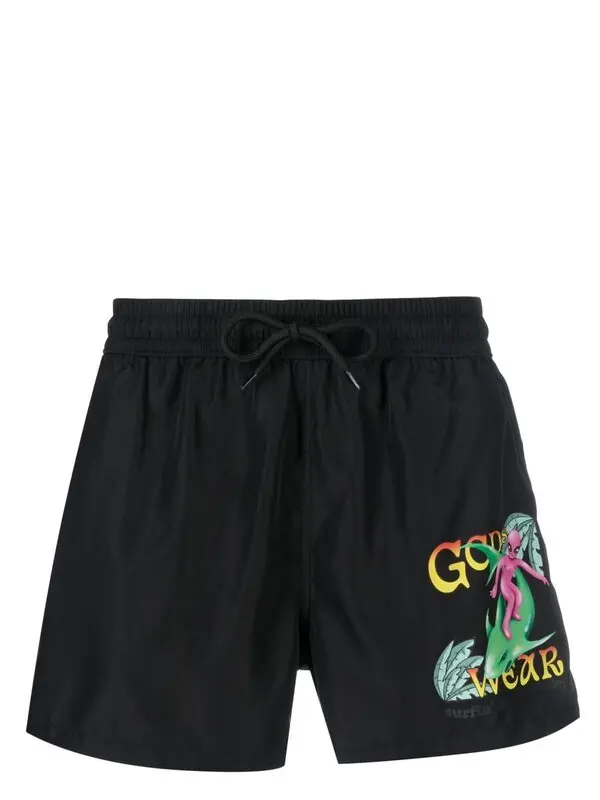 Gcds Graphic-print Swim Shorts - Black