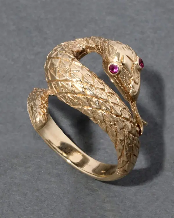 Alexis Bittar Antique 14k Snake Ring With Ruby Eyes - Gold | Editorialist