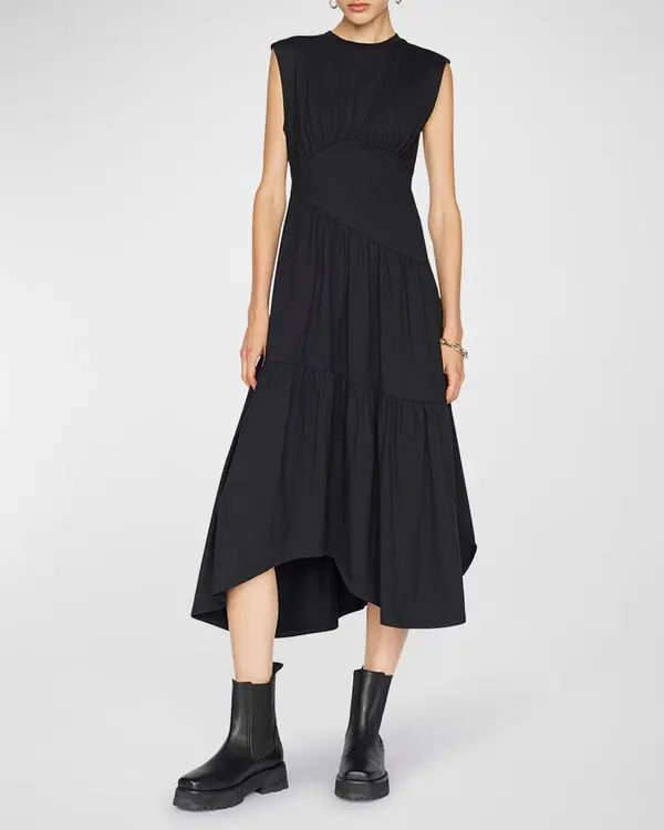 FRAME Gathered Seam Midi Dress - Noir