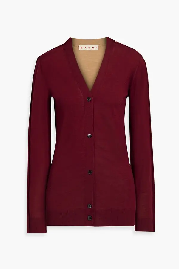Marni Two-tone Wool Cardigan - Plum