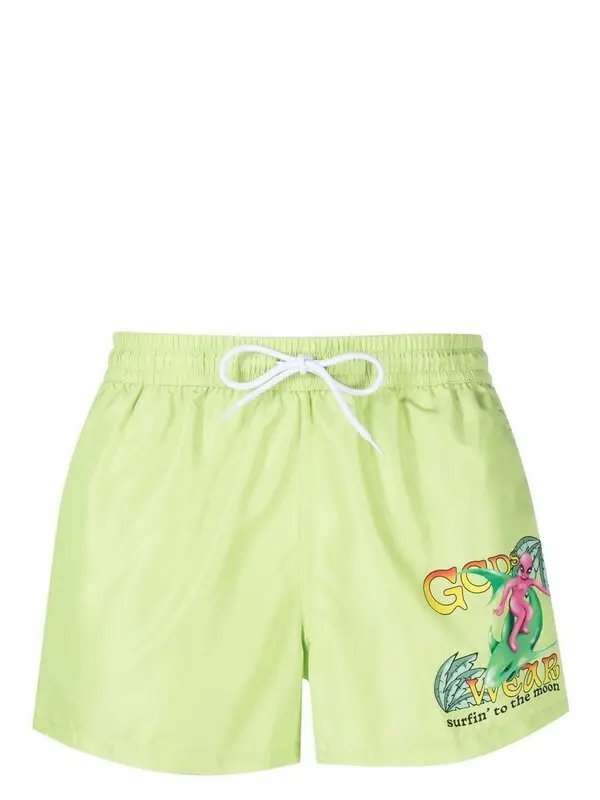 Gcds Graphic-print Swim Shorts - Green