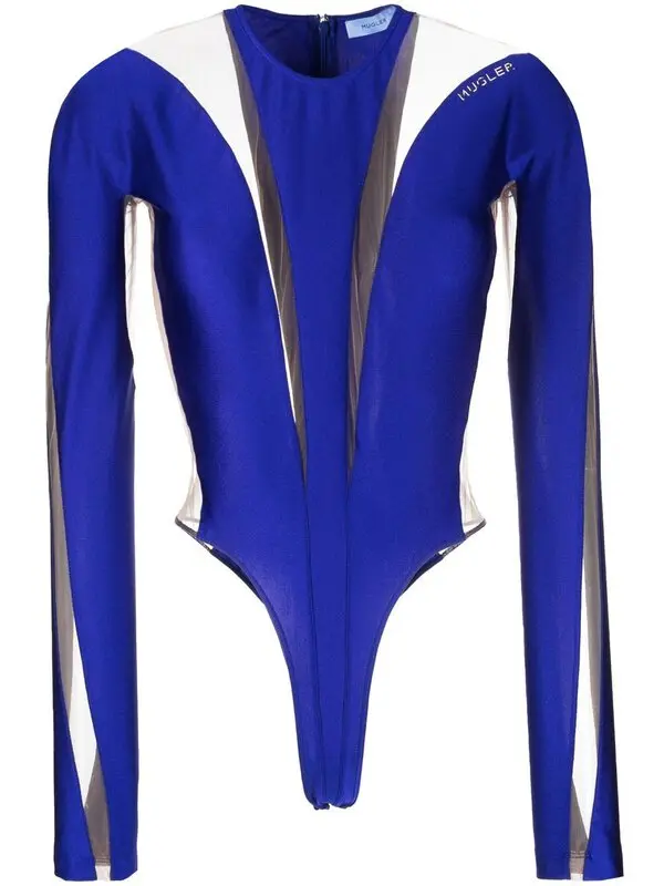 MUGLER Panelled Bodysuit - Blue