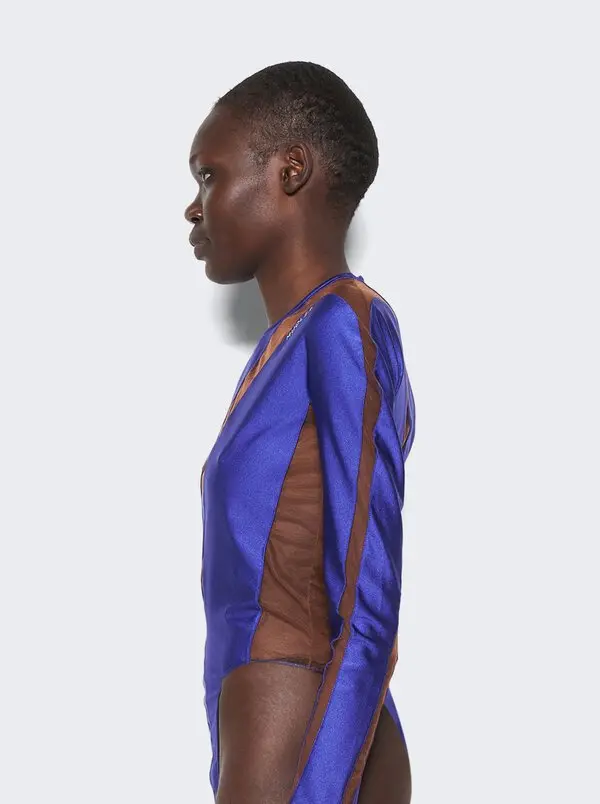 MUGLER Sheer Panel Bodysuit - Ultraviolet And Nude 02