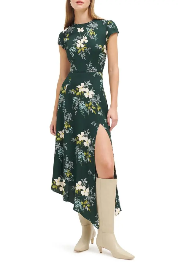 lululemon nulux asymmetrical tennis dress Floral Green Asymmetric Neckline Midi Gardenia Dress main image 0
