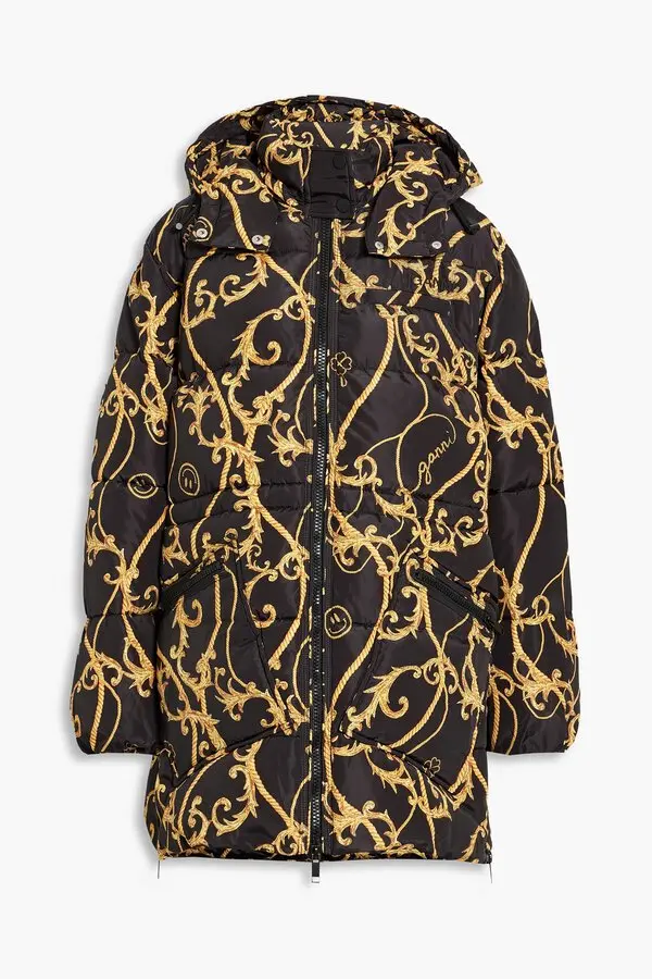 GANNI Quilted Printed Shell Hooded Coat
