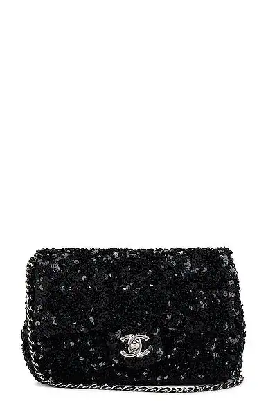 Chanel Sequin Mini Flap Shoulder Bag - Black | Editorialist