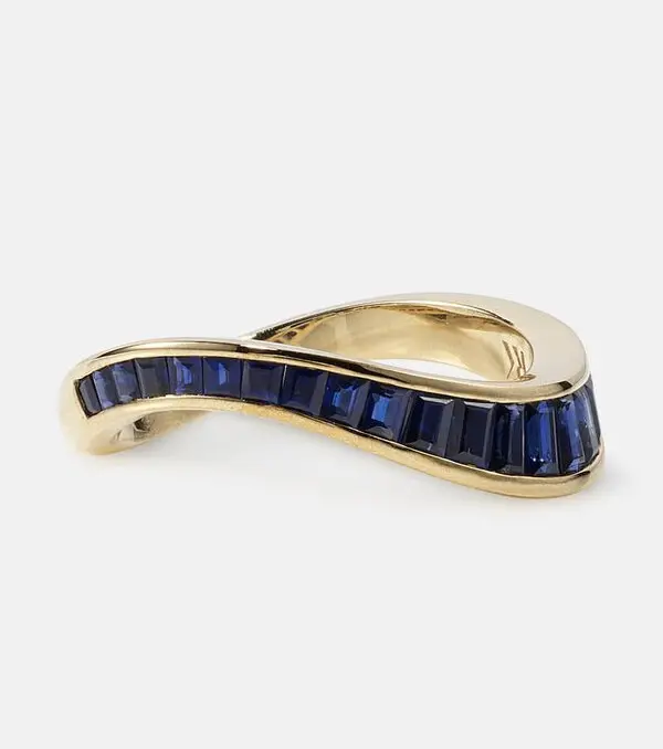 RAINBOW K Wave 9kt Gold Ring With Sapphires