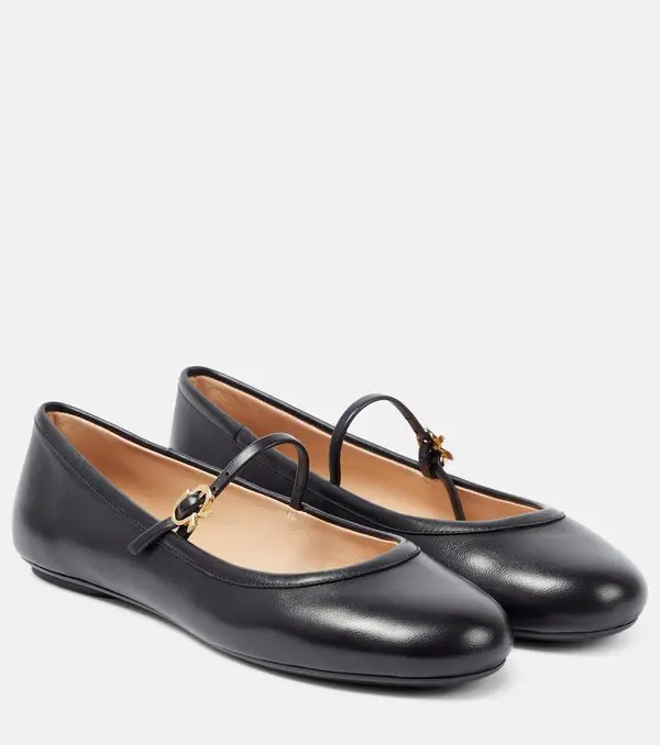 GIANVITO ROSSI Carla Leather Mary Jane Ballet Flats - Black