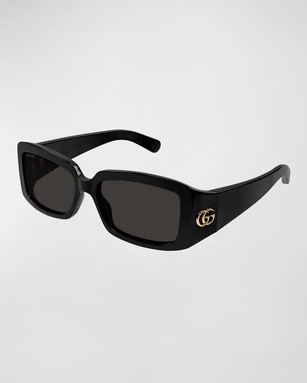 Gucci Gg Rectangle Sunglasses - Shiny Black  Mazzucchelli