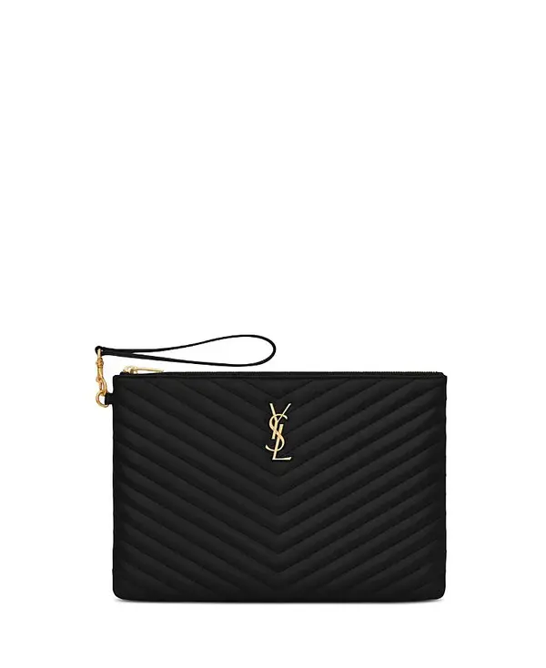 Saint Laurent Cassandre Matelassé Tablet Pouch - Black Leather/gold