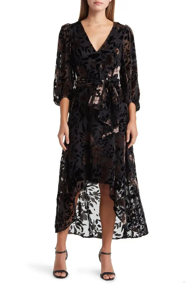 Buy Eliza J Floral Puff Sleeve High Low Cocktail Dress - Black At 60% ...