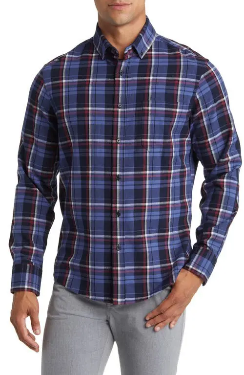 Mizzen+main City Trim Fit Coastal Fjord Plaid Flannel Button-down Shirt - Blue