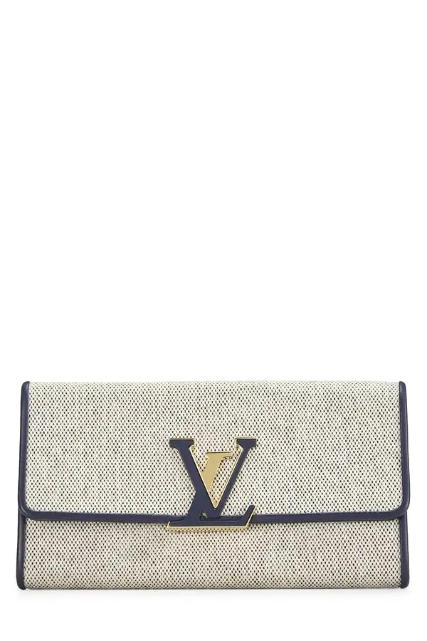 LOUIS VUITTON Beige Canvas & Taurillon Leather Capucines Wallet - Navy ...