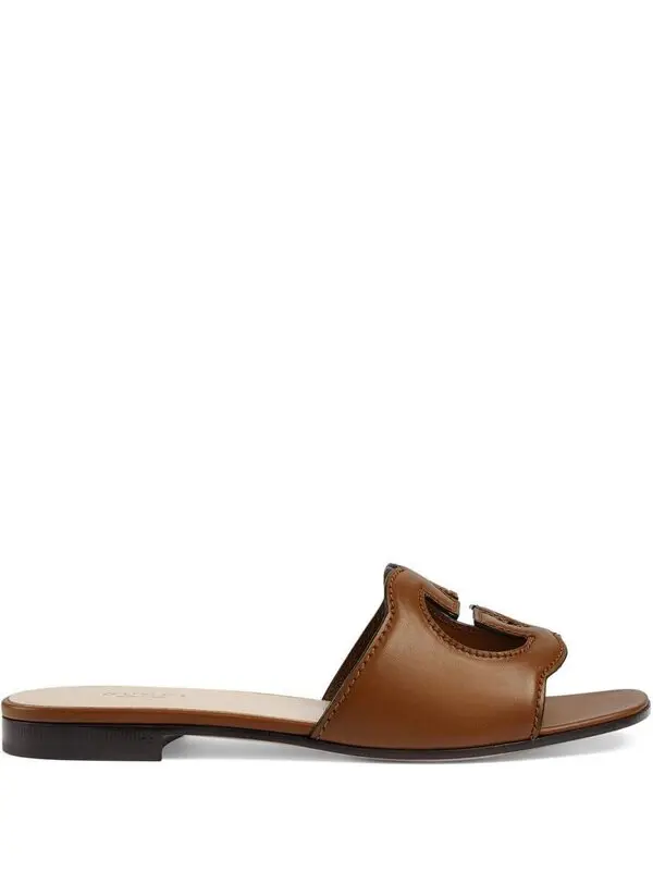 Buy GUCCI CRUISE Gucci Cut Leather Flat Sandals - Leather Brown At 33% ...