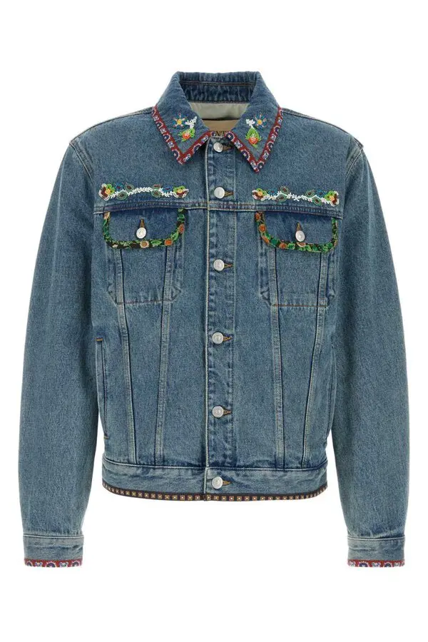 Valentino Garavani Denim Jacket With Embroidery - Mediumbluedenim