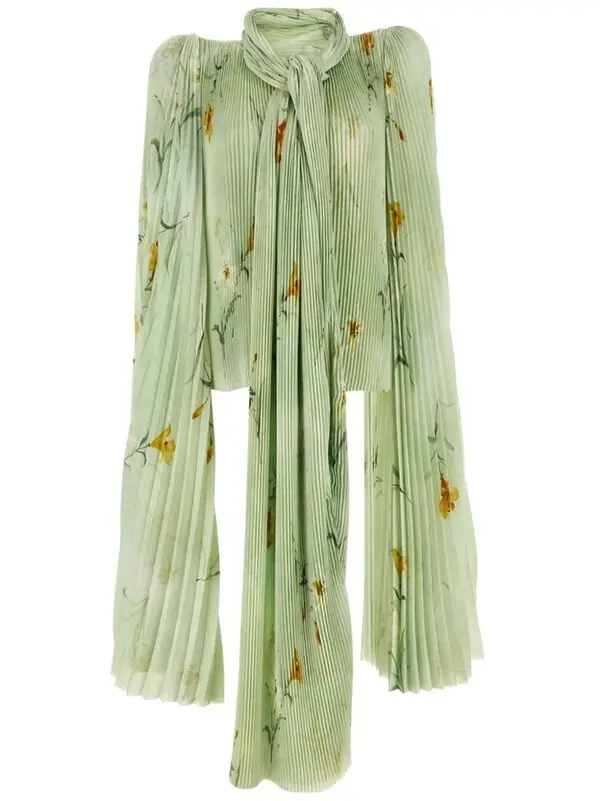 Balenciaga Floral-print Pleated Blouse - Green