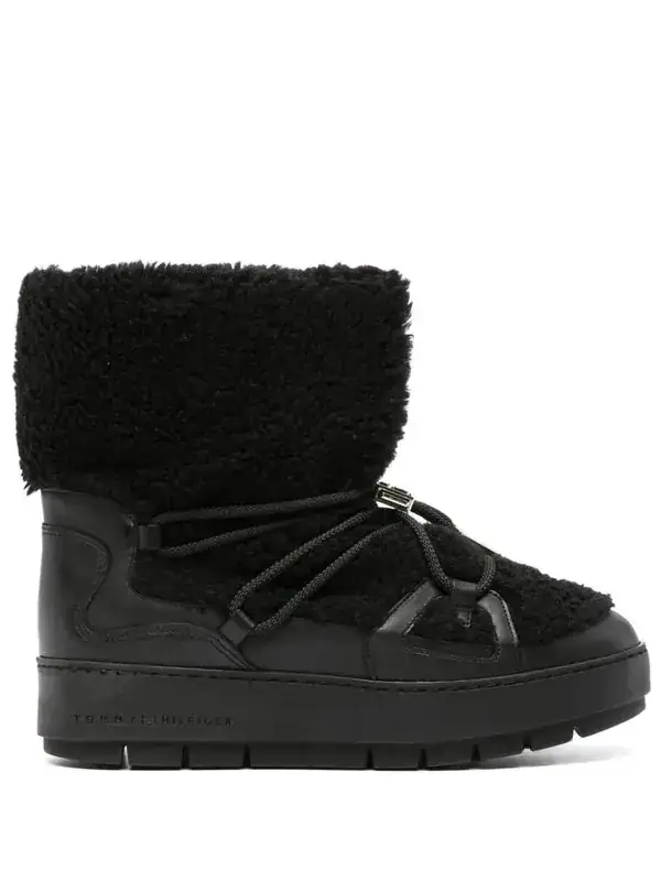 Tommy Hilfiger Shearling-Trim Leather Snow Boots In Black 31