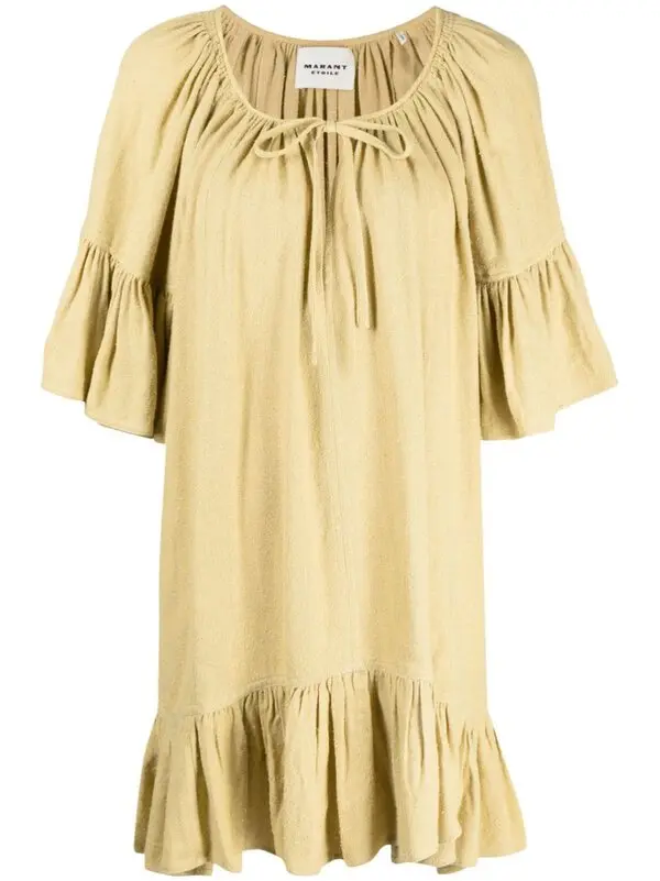 MARANT ETOILE Loane Flared Silk Dress - Yellow