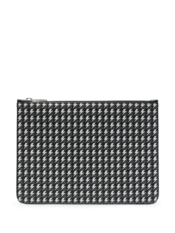 Neil Barrett Thunderbolt-pattern Leather Clutch - Black