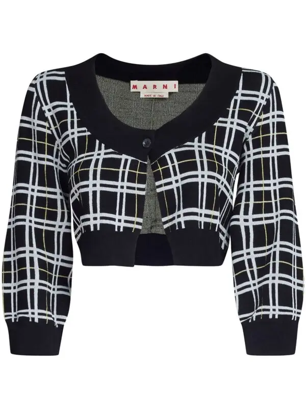 Marni Checked Cropped Cardigan