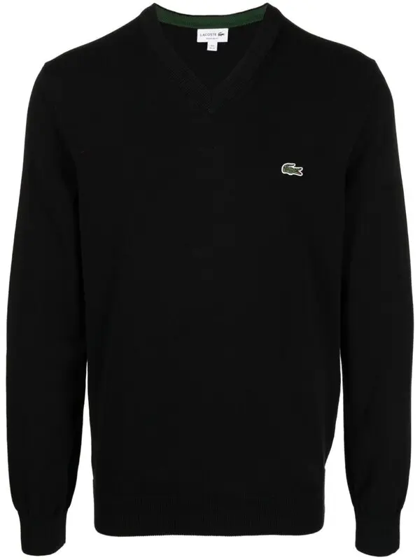 Lacoste Logo-embroidered Fine-ribbed Jumper - Black