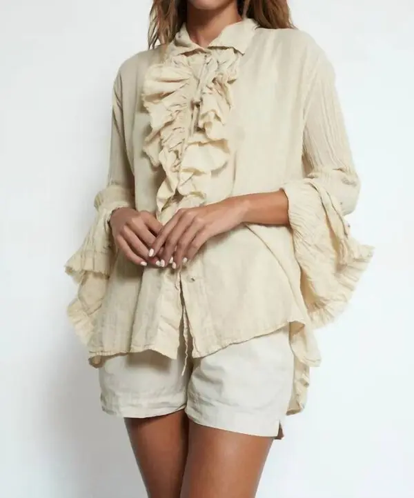 Buy Q House Of Basics Prince Ruffle Button Down In Sand - Beige At 36% ...
