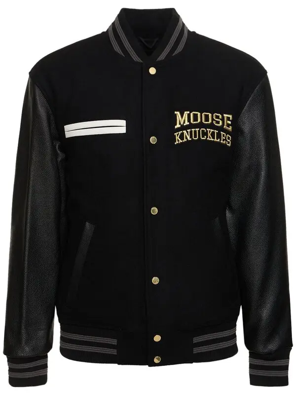 Moose Knuckles Moose Varsity Bomber Jacket - Black,gold | Editorialist