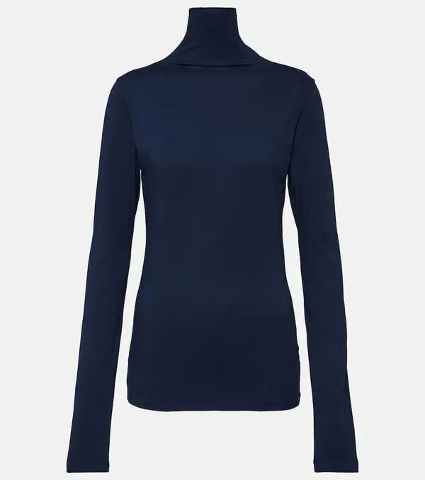 Velvet By Graham & Spencer Talisia Cotton-blend Turtleneck Top - Blue