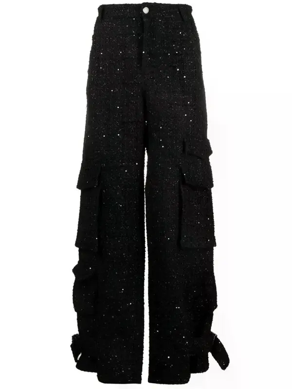 Gcds Wide-leg Tweed Cargo Trousers