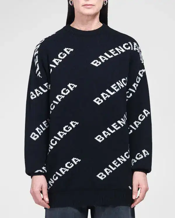 Balenciaga Jacquard Logo Crewneck 1070 Black/White Editorialist
